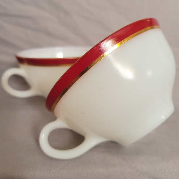 Pyrex | Dining | 2 Vtg Pyrex Cups Mugs Red Gold Rims | Poshmark